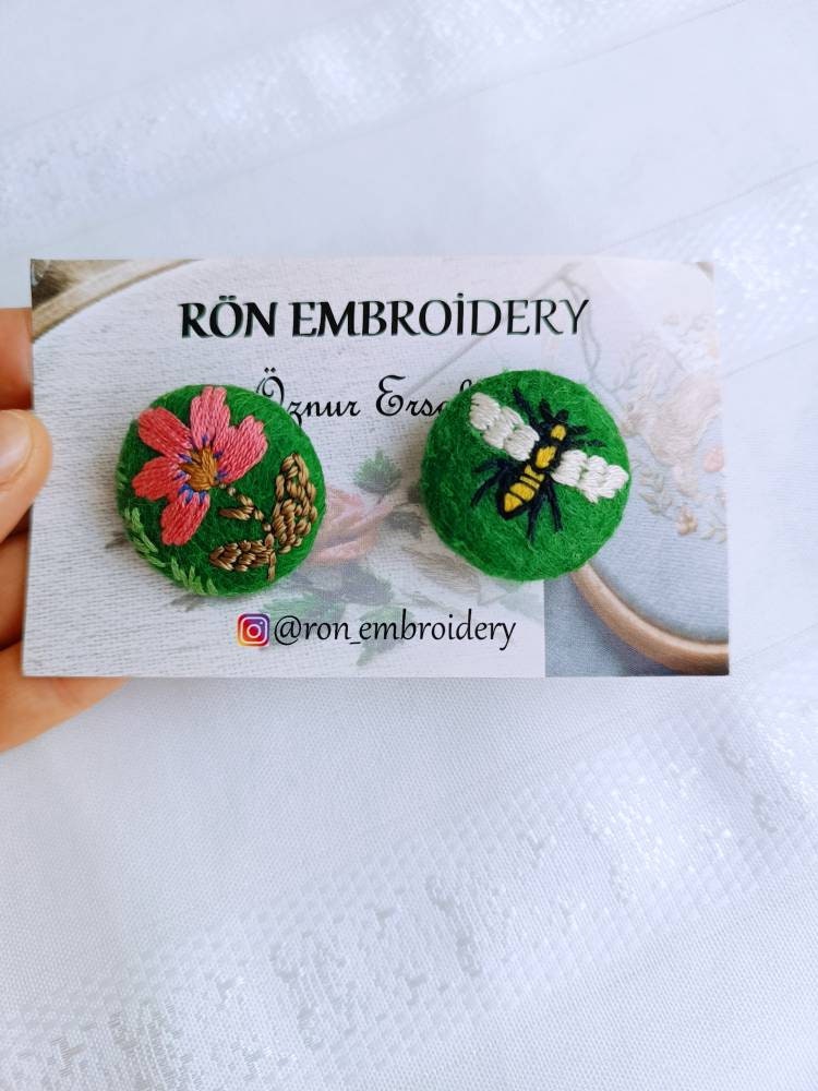Embroidery Buttons Animal Buttons Fabric Covered Brooch - Etsy