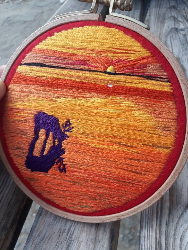 Scenery Sunset Wall Art Beach Embroidery Landscape Hoop | Etsy