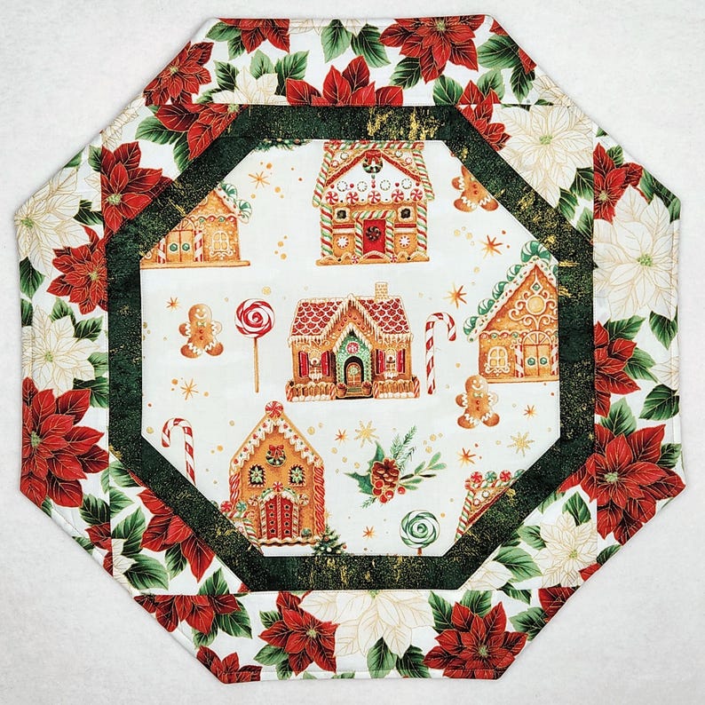 Christmas Quilted Centerpiece / Table Topper / Small Reversible Octagon ...