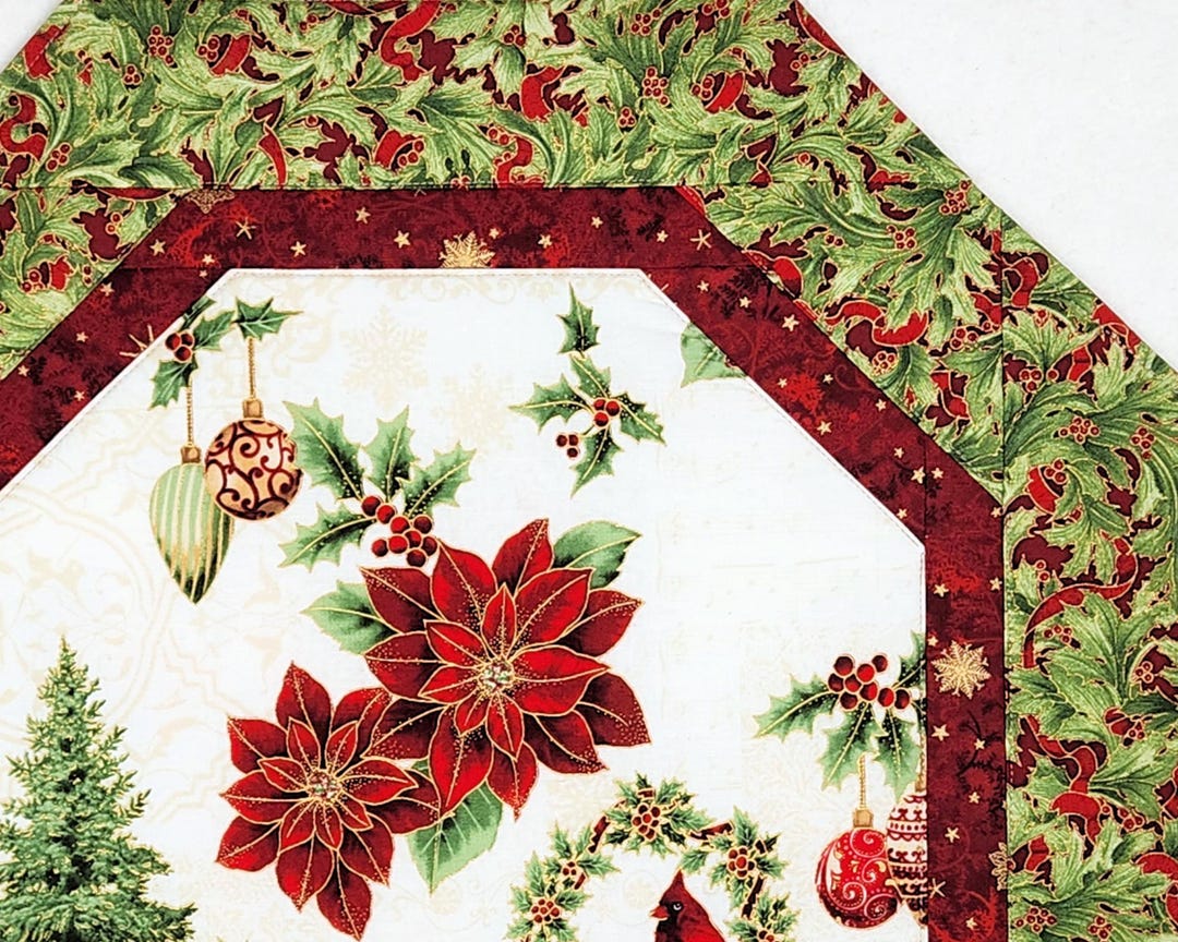 Christmas Quilted Centerpiece / Table Topper / Small Reversible Octagon ...