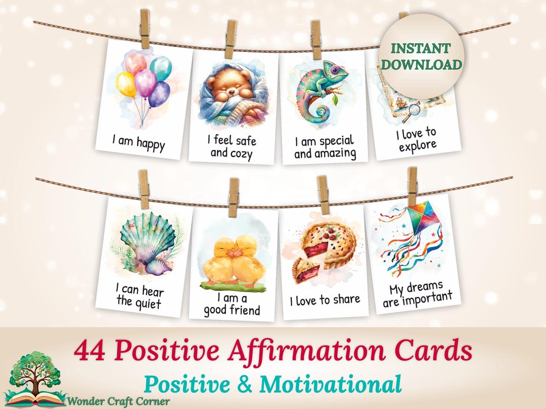 44 Affirmation Cards for Kids, Printable Positive & Motivational Cards ...