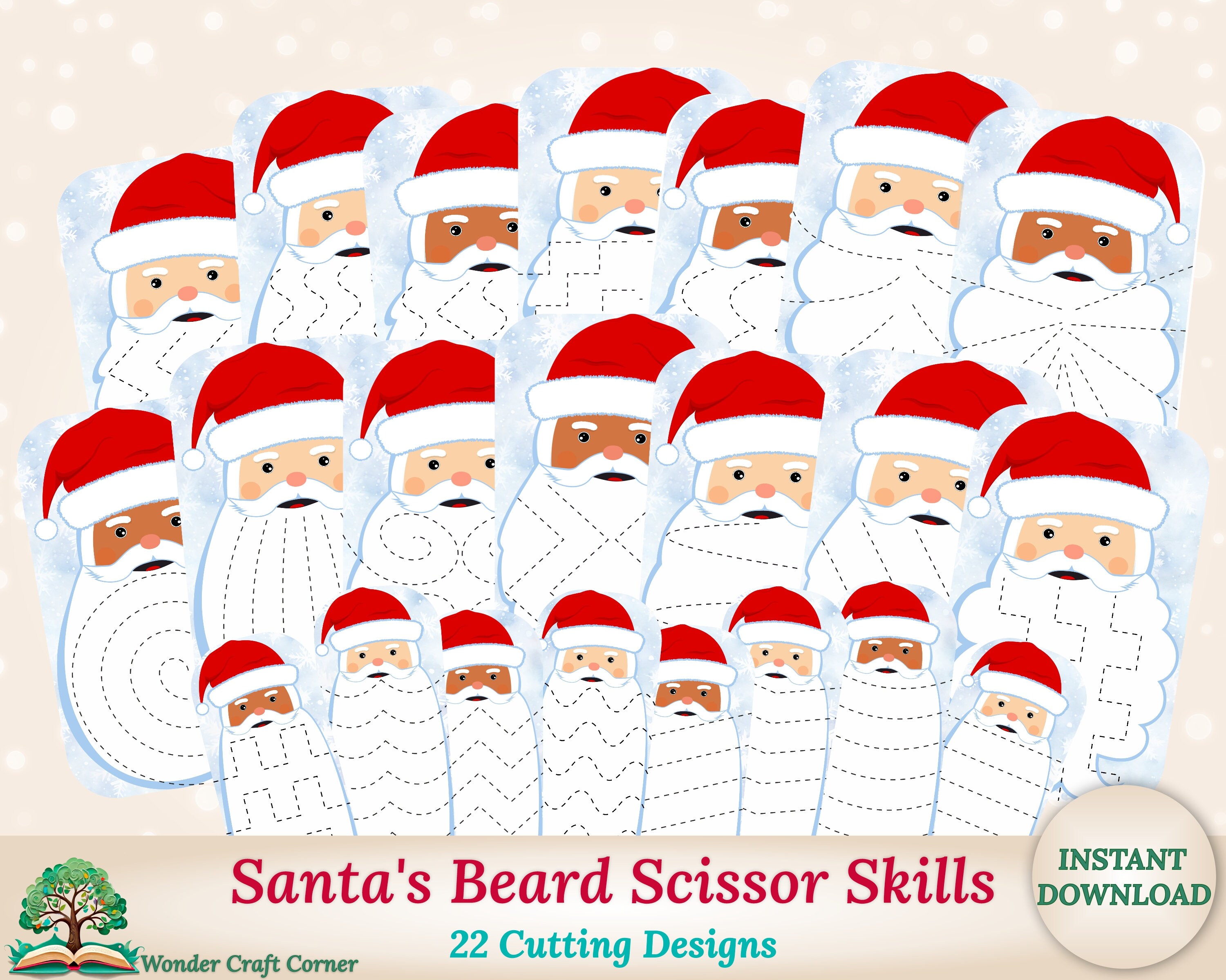 Santa's Beard Scissor Skills, Santas Beard Cutting Activity, Trim the ...