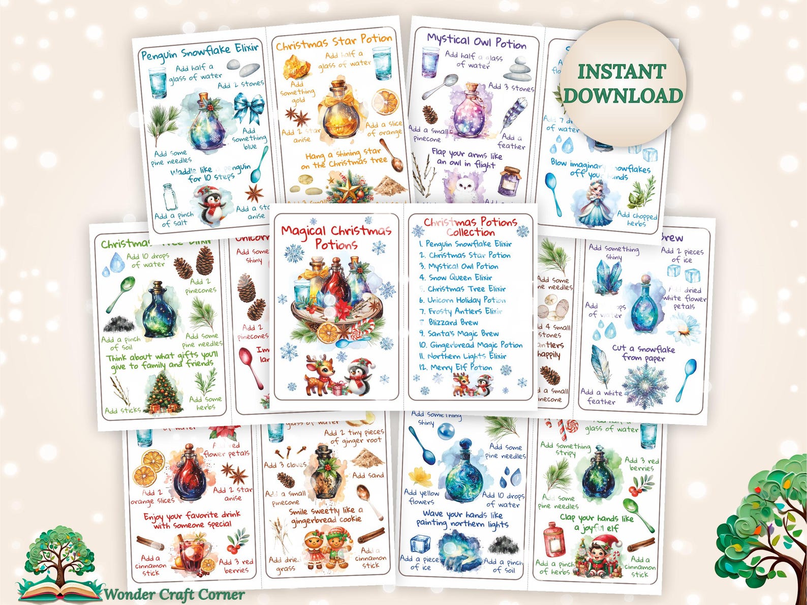 Christmas Mud Kitchen Recipe Cards, Christmas Potion Cards, Winter Mud ...