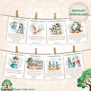 25 Nativity Story Cards for Kids, Bible Verse Christmas Flashcards ...