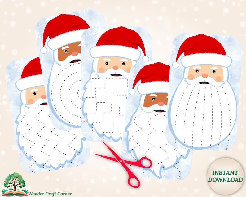 Santa's Beard Scissor Skills, Santas Beard Cutting Activity, Trim the ...