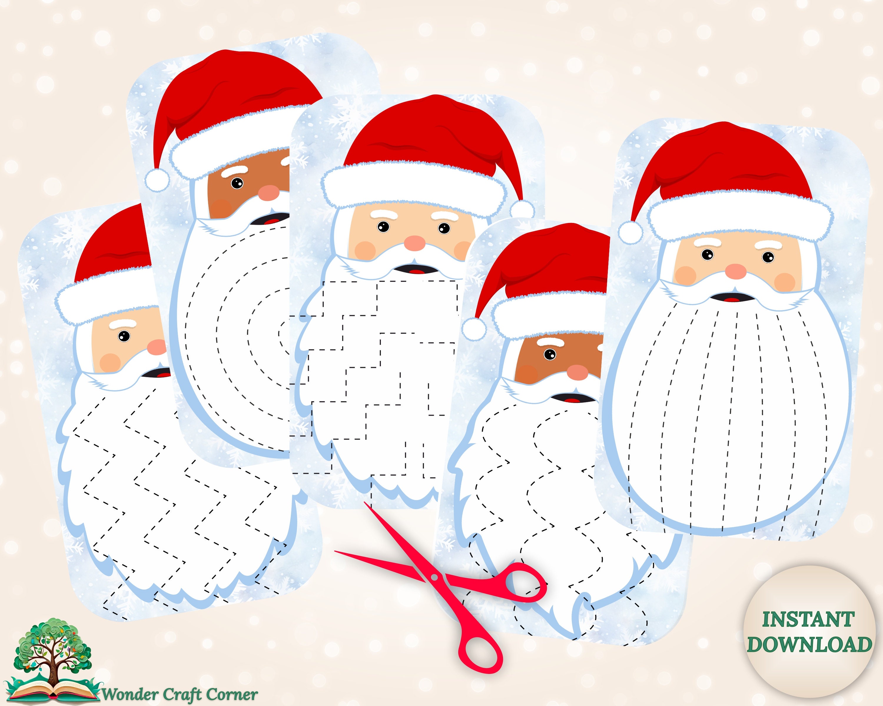 Santa's Beard Scissor Skills, Santas Beard Cutting Activity, Trim the ...