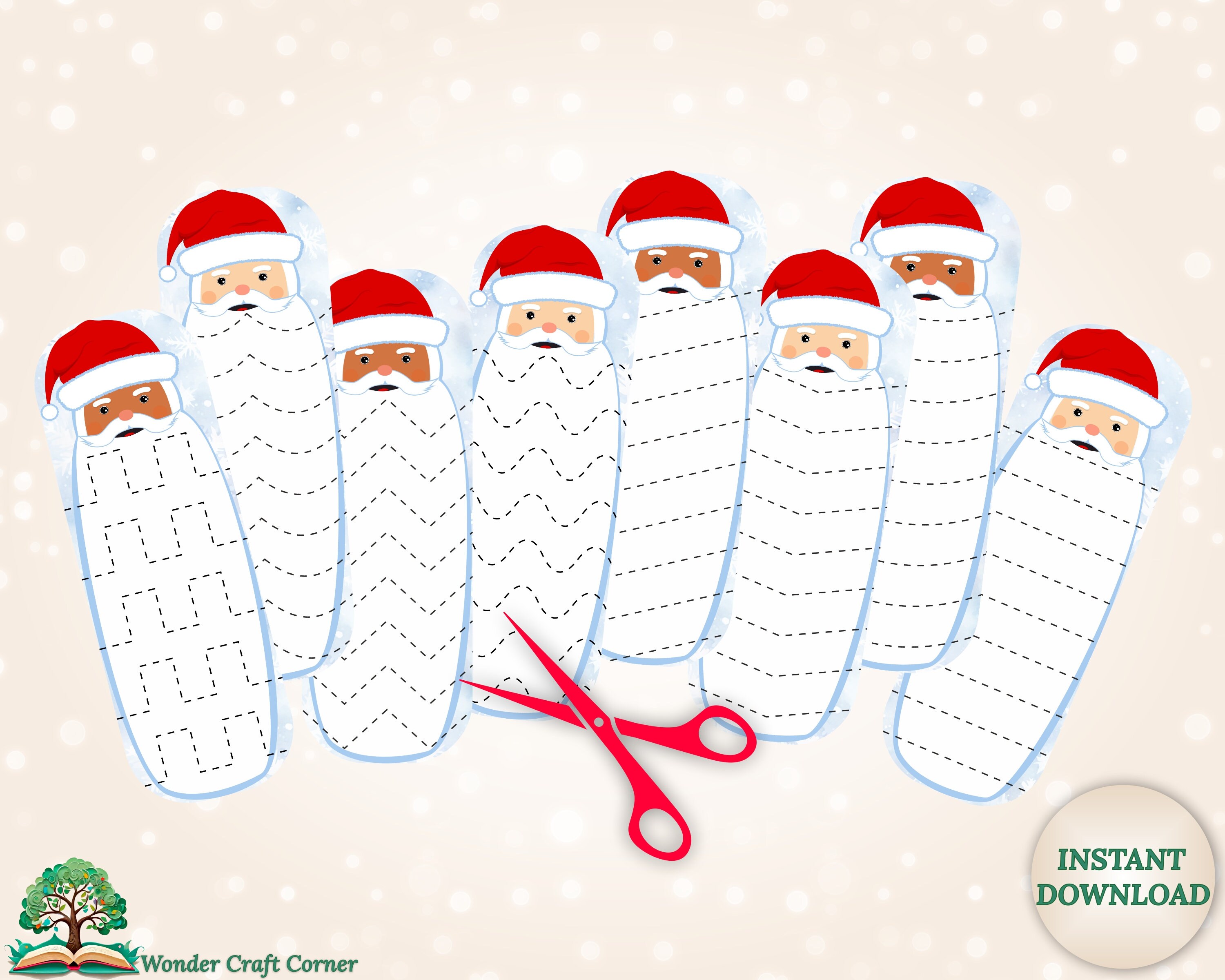 Santa's Beard Scissor Skills, Santas Beard Cutting Activity, Trim the ...