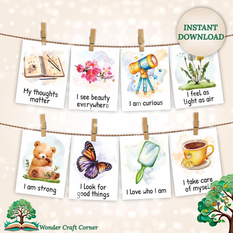 44 Affirmation Cards for Kids, Printable Positive & Motivational Cards ...