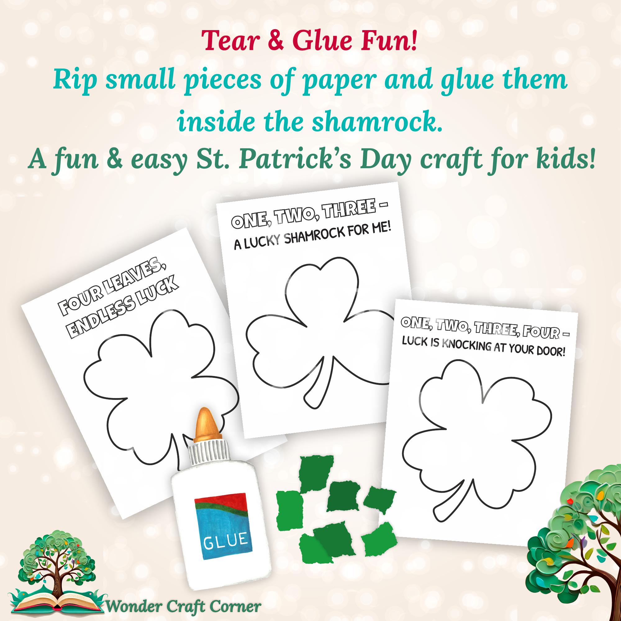 3 Shamrock Templates, Printable St. Patrick’s Day Craft, Torn Paper ...