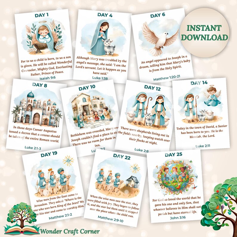 Nativity Story Advent Calendar | 25 Christmas Bible Flashcards ...