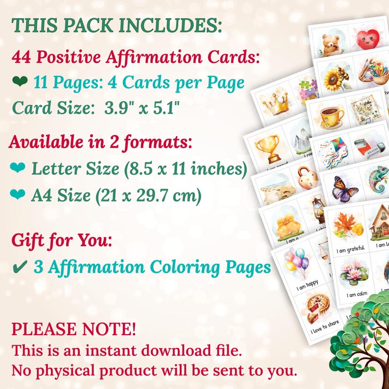 44 Affirmation Cards for Kids, Printable Positive & Motivational Cards ...