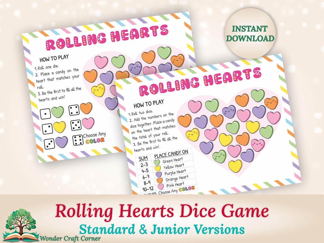 Roll a Heart Valentine Dice Game – Printable Candy Activity for ...