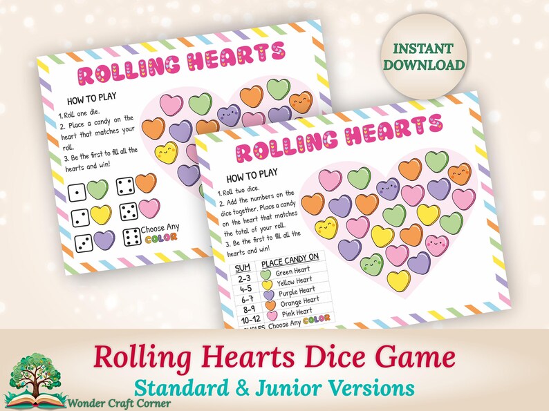 Roll a Heart Valentine Dice Game – Printable Candy Activity for ...