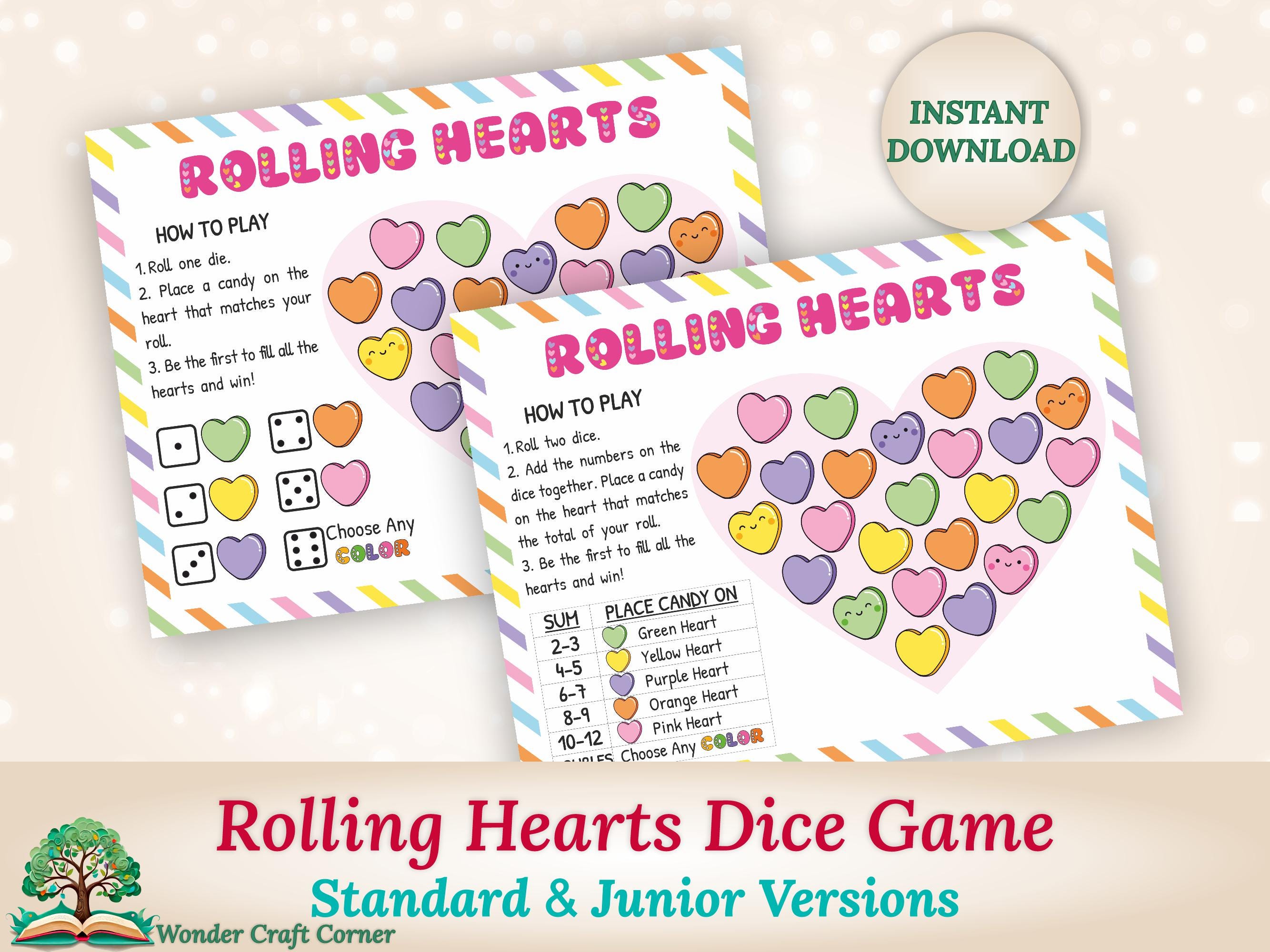 Rolling Hearts Dice Game, Roll a Heart Valentine's Dice Game, Candy ...