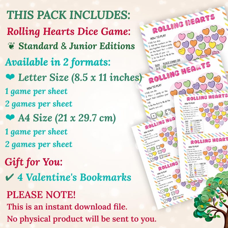 Rolling Hearts Dice Game, Roll a Heart Valentine's Dice Game, Candy ...