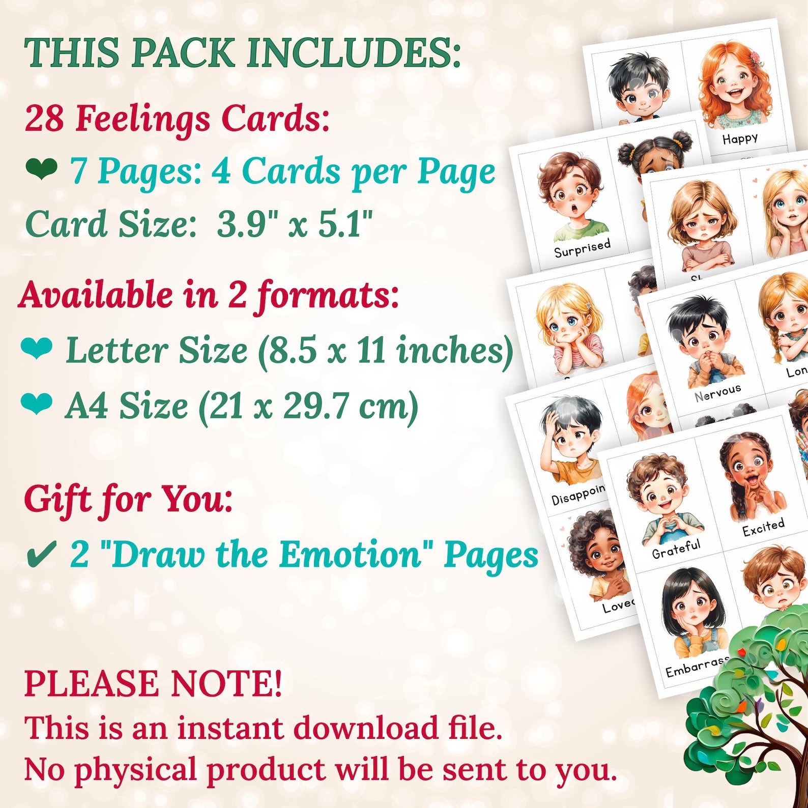 28 Feelings Cards, Printable Emotion Flashcards for Kids, Social ...