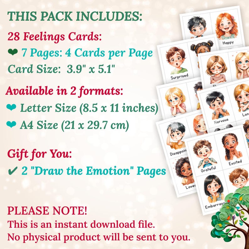 28 Feelings Cards, Printable Emotion Flashcards for Kids, Social ...