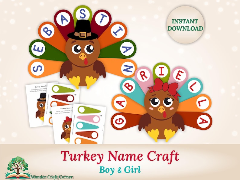 Turkey Name Craft for Boys and Girls, Thanksgiving Fall Activity for ...