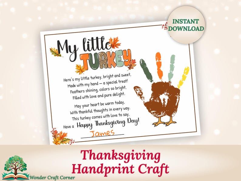 Thanksgiving Handprint Craft for Kids | Printable Thanks Turkey Poem ...