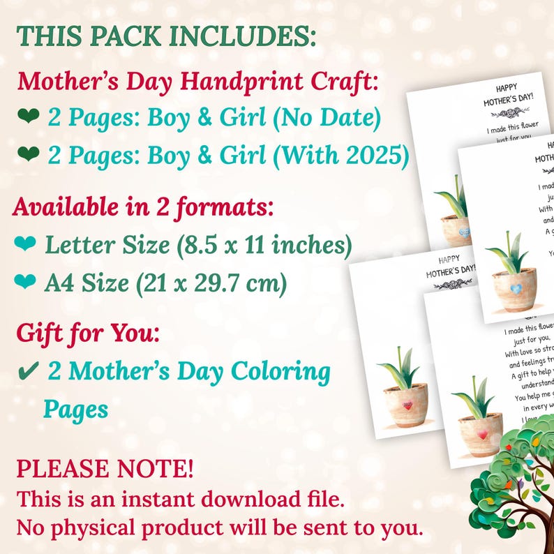 Mother’s Day Handprint Craft, Printable Flower Poem Art for Kids, DIY ...