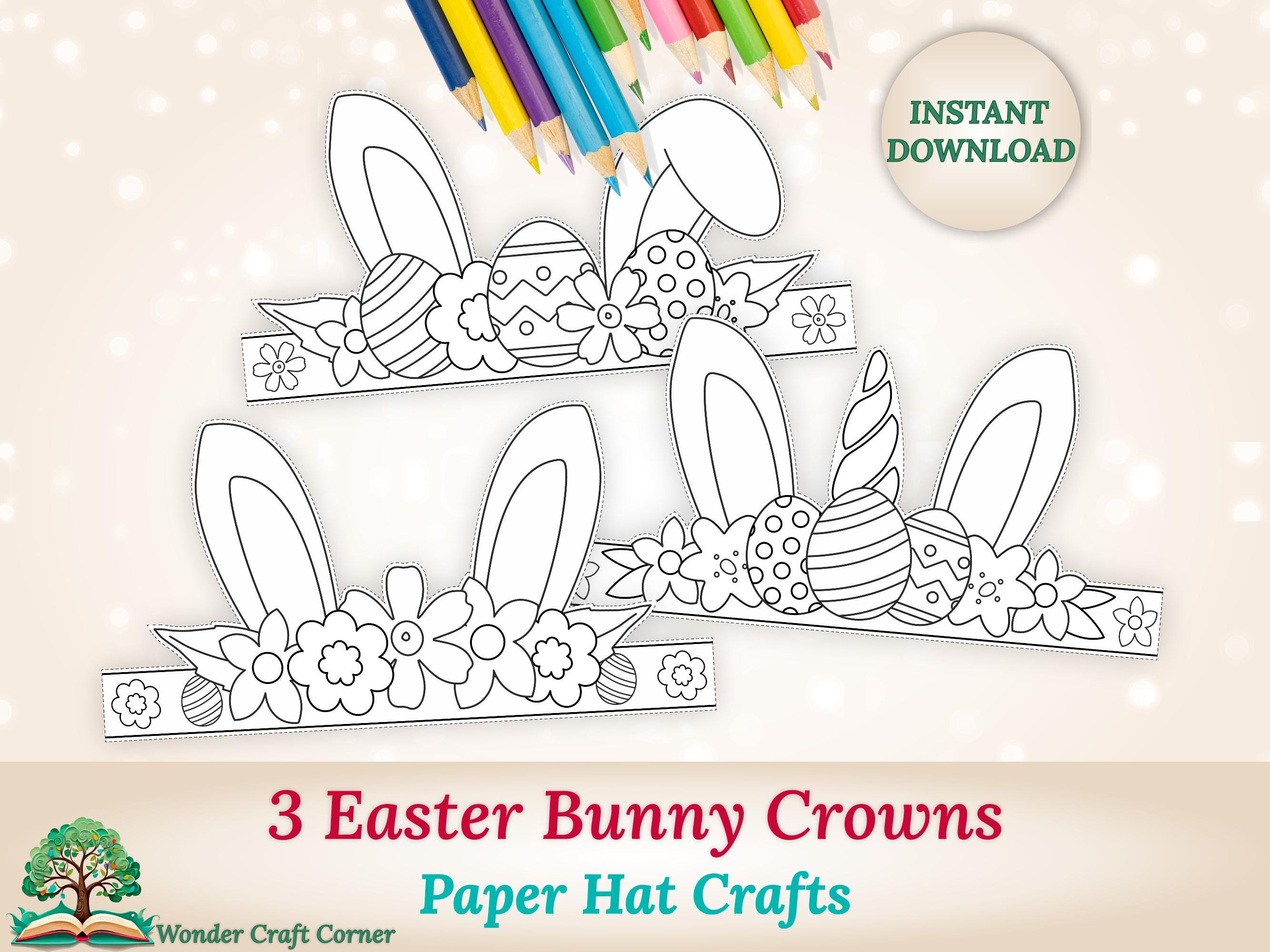 3 Easter Bunny Paper Crowns, Printable Easter Hat for Kids, Rabbit Ears ...