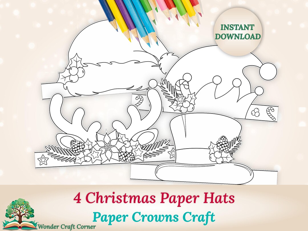 Christmas Paper Crowns | Printable Winter Hats for Kids | Santa, Elf ...