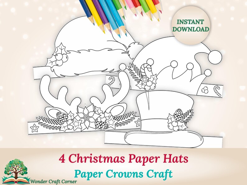 Christmas Paper Crowns | Printable Winter Hats for Kids | Santa, Elf ...