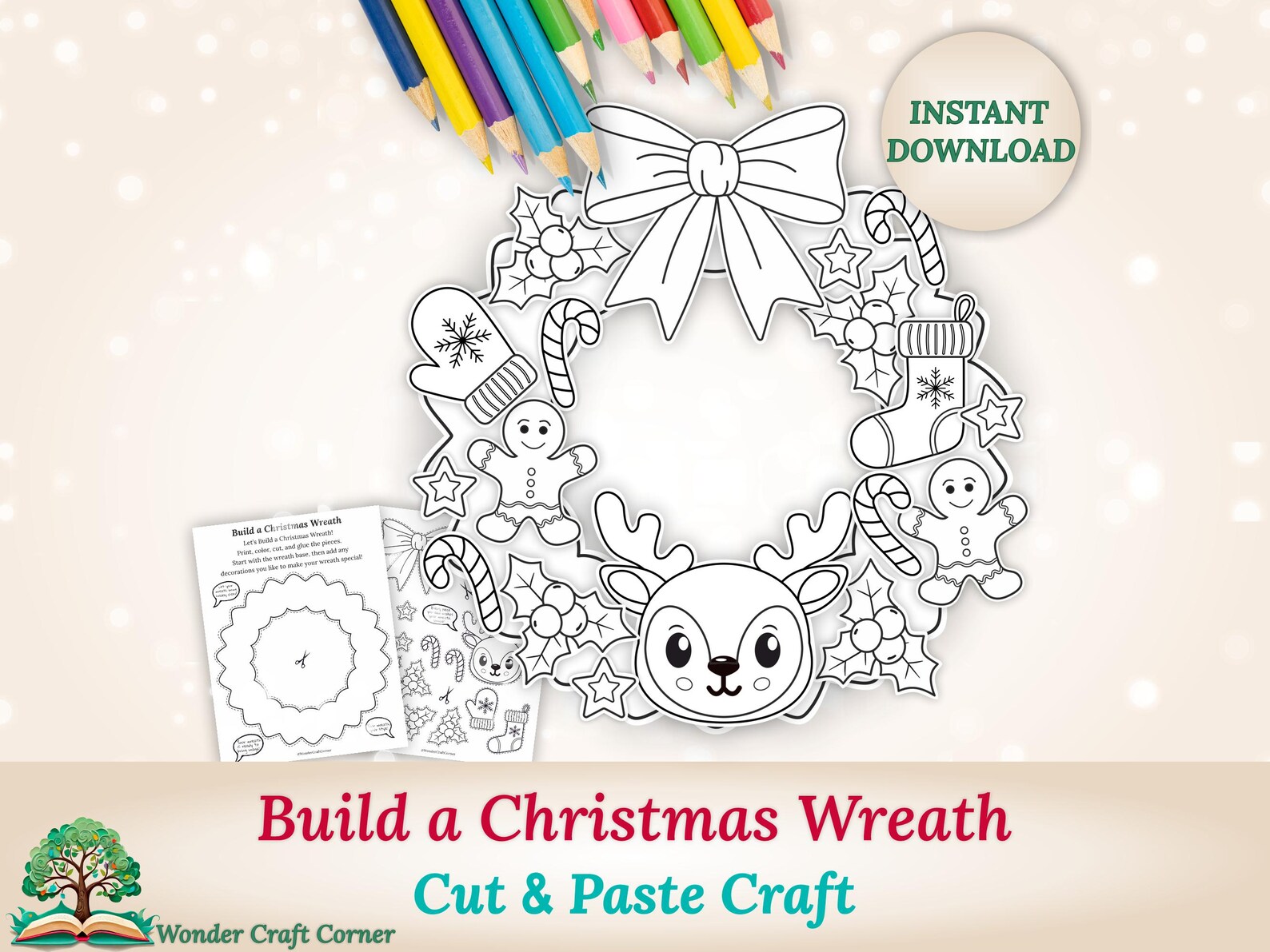Build a Christmas Wreath Craft | Reindeer & Bow DIY Xmas Decoration ...