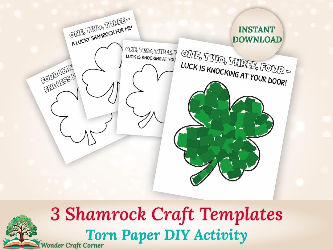 3 Shamrock Templates, Printable St. Patrick’s Day Craft, Torn Paper ...