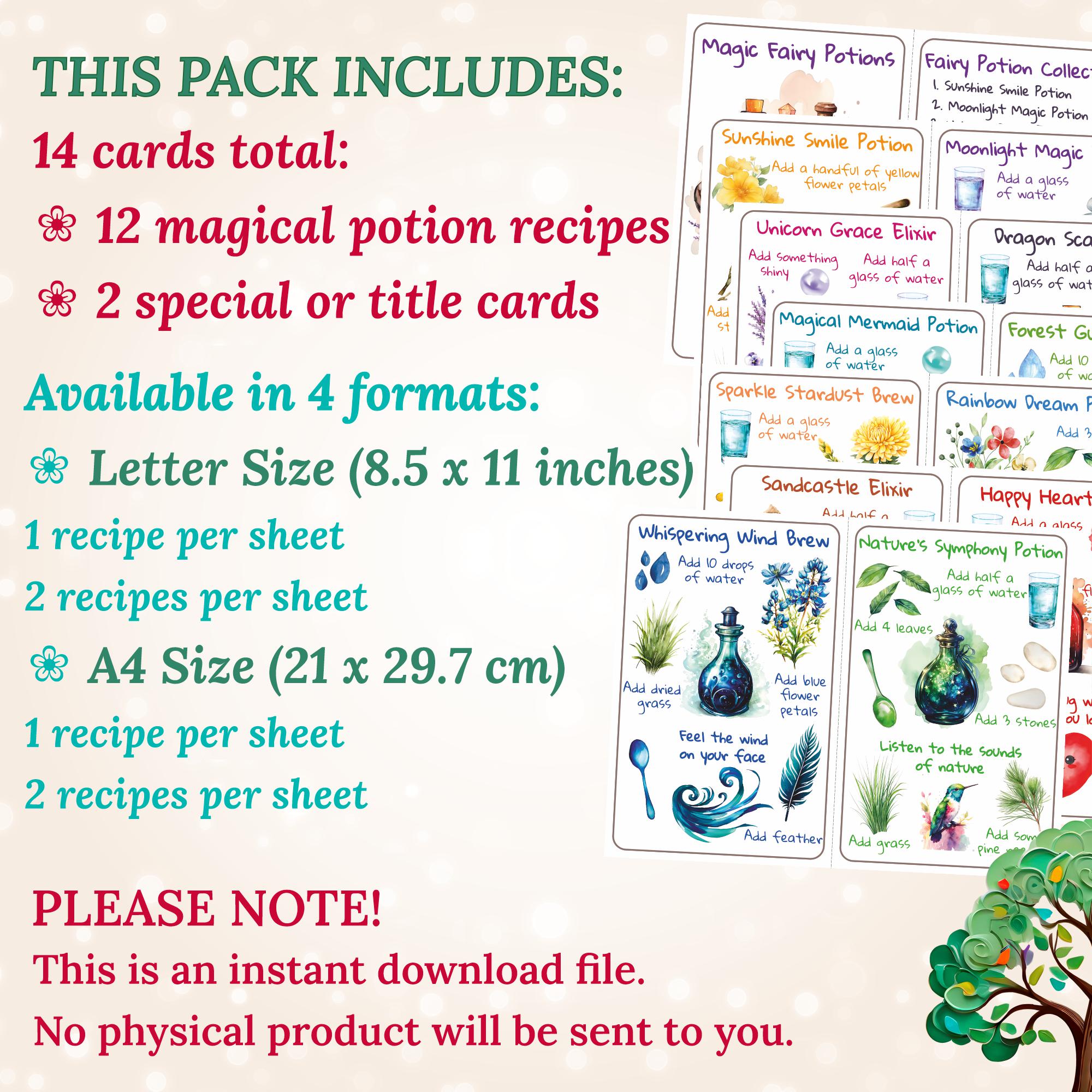 Mud Kitchen Recipe Cards, Fairy Potion Cards, Mud Kitchen Potion Cards ...
