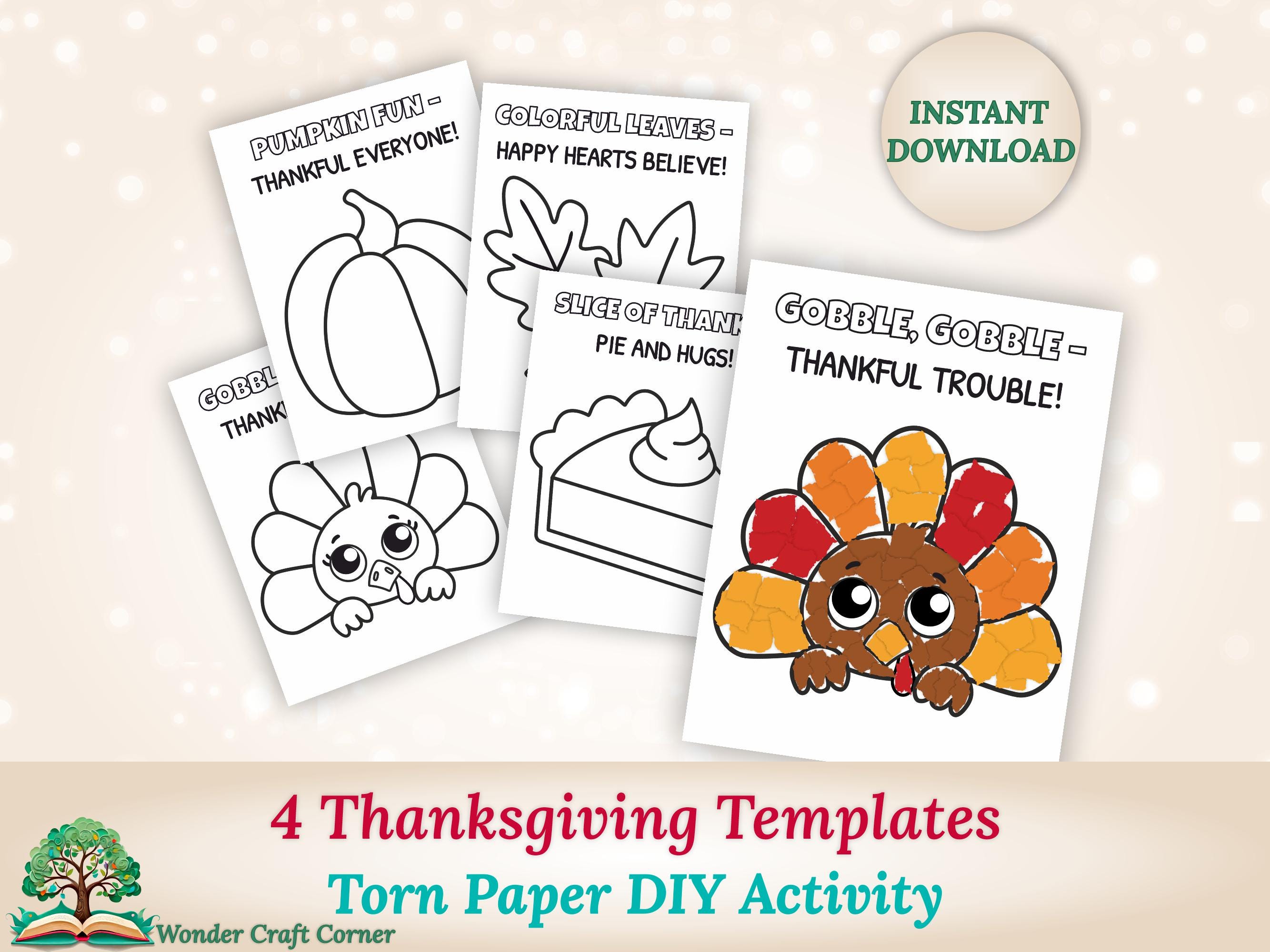 4 Thanksgiving Templates | Torn Paper Crafts for Kids | Fall Activity ...