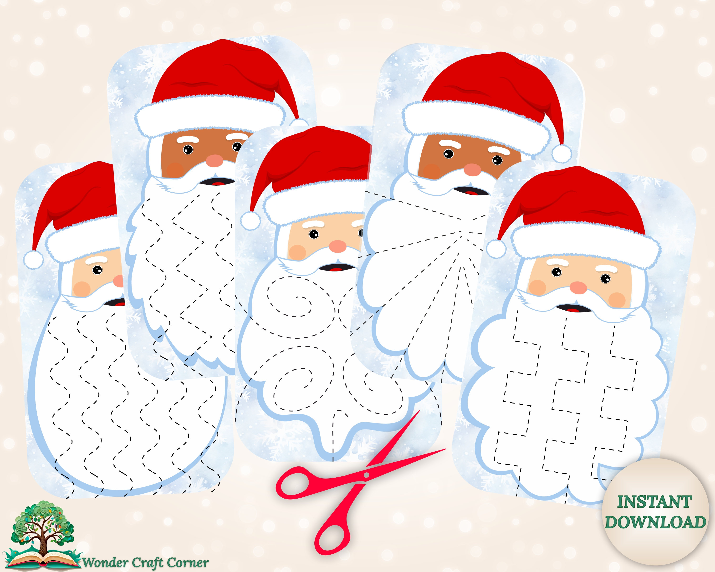 Santa's Beard Scissor Skills, Santas Beard Cutting Activity, Trim the ...