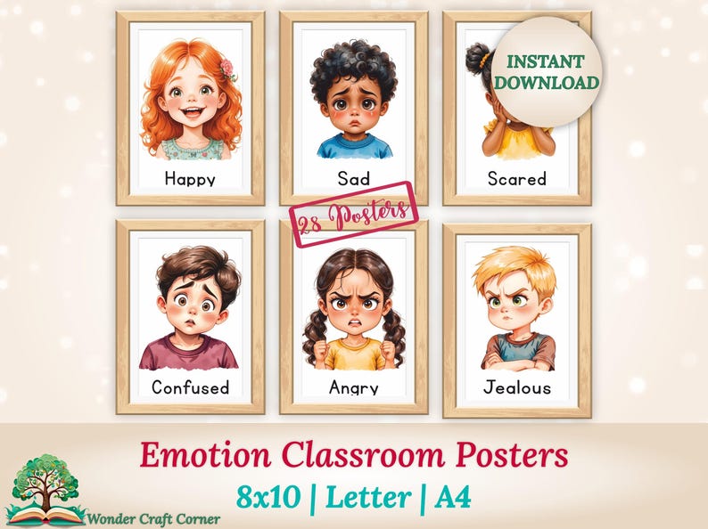 Emotion Classroom Posters | 28 Feelings SEL Printables for Preschool ...