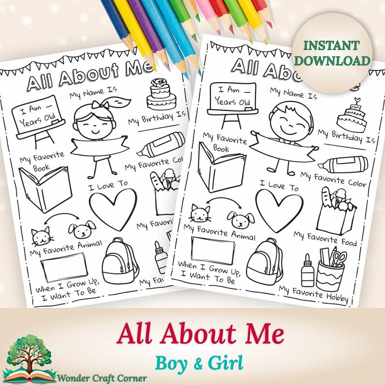 All About Me Coloring Page, Printable All About Me for Boy, All About ...
