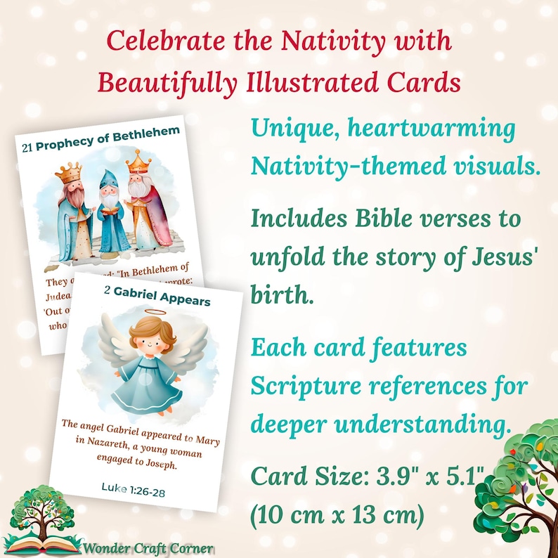 25 Nativity Story Cards for Kids, Bible Verse Christmas Flashcards ...