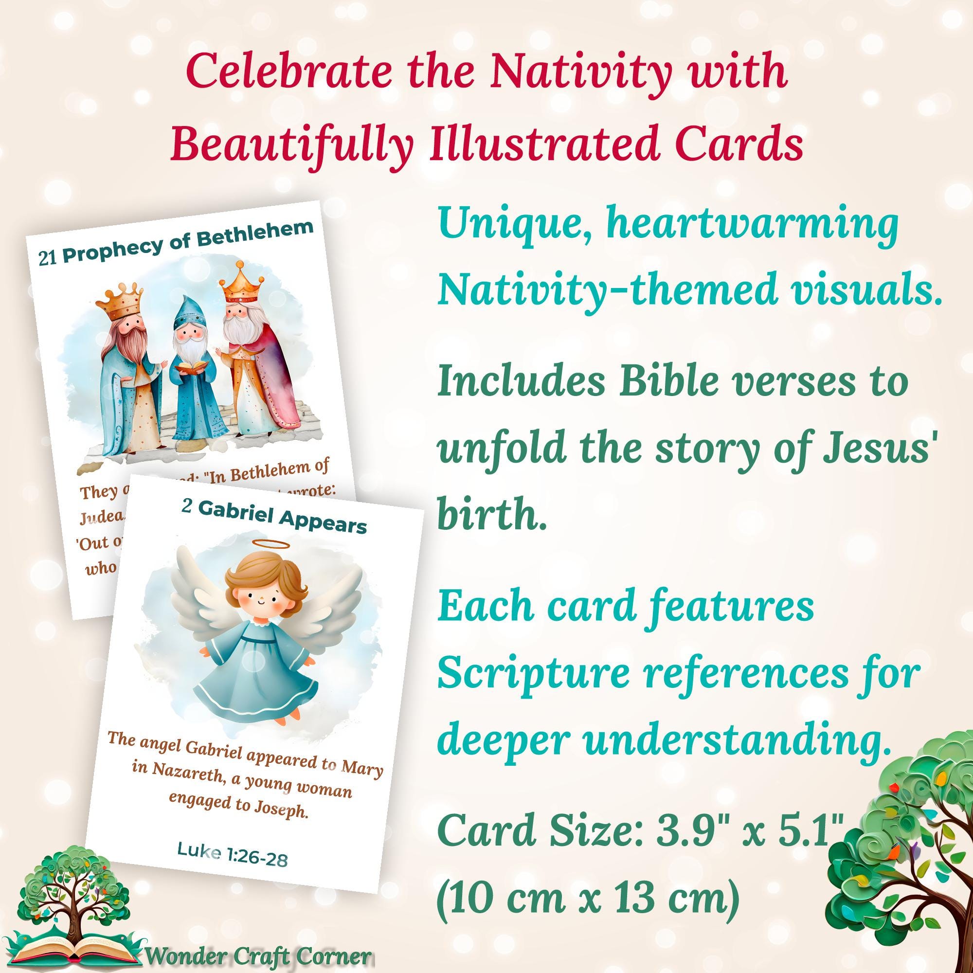 25 Nativity Story Cards for Kids, Bible Verse Christmas Flashcards ...
