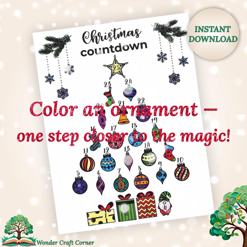 Christmas Countdown Sheet, Printable Advent Calendar, Holiday Coloring ...
