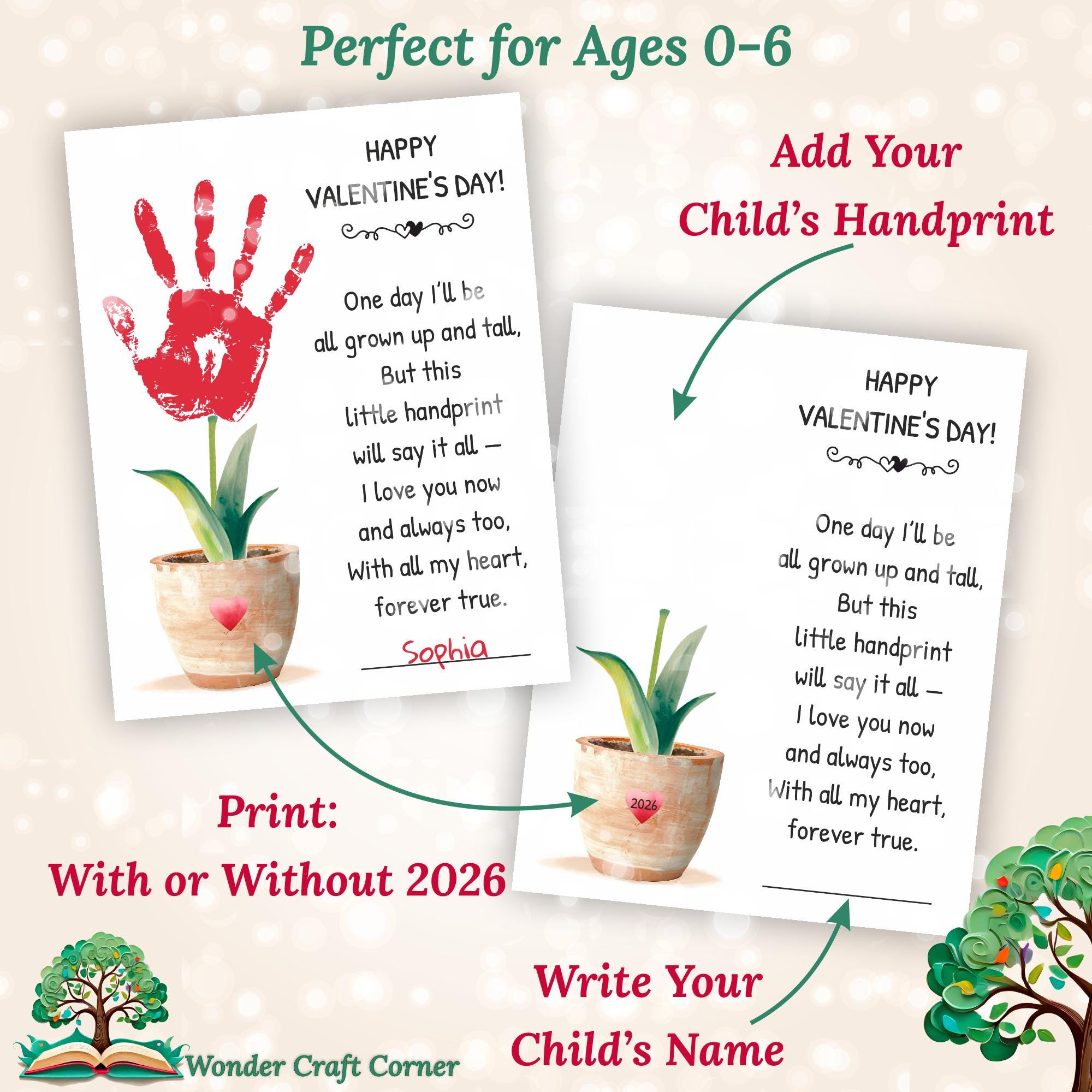 Valentines Handprint Craft for Kids – Handprint Flower Keepsake Poem ...