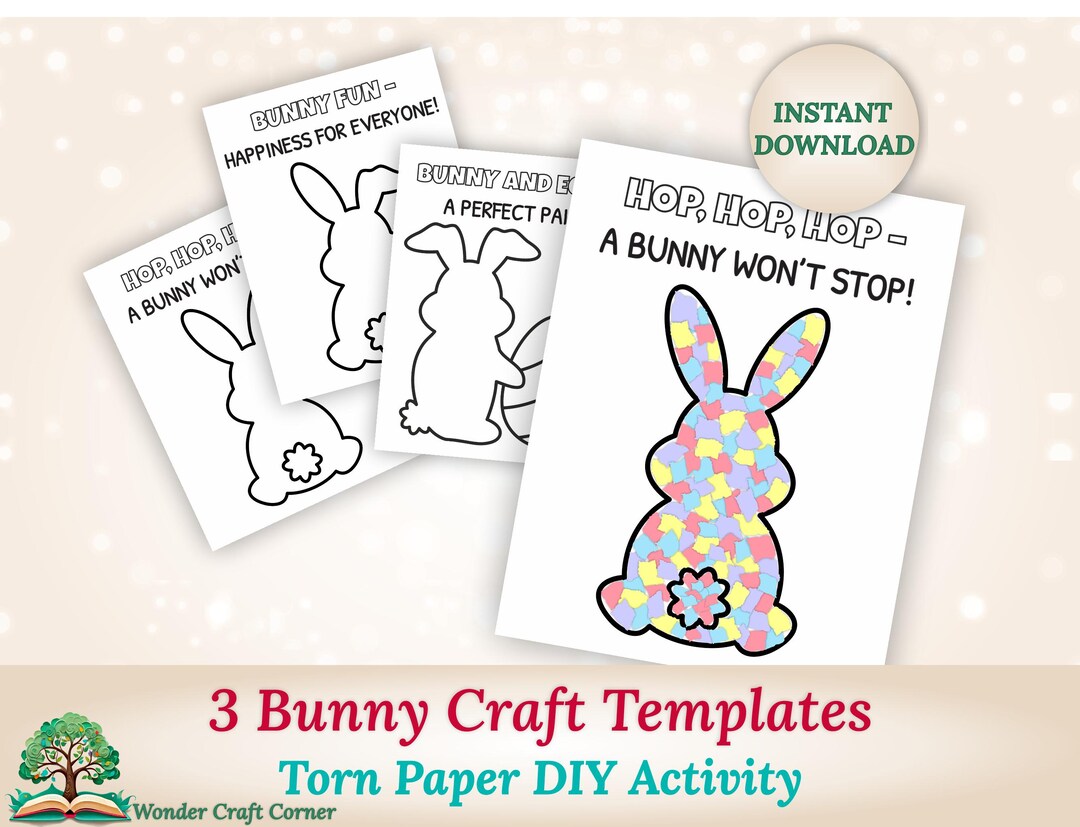 3 Bunny Templates, Printable Easter Craft, Torn Paper Kids Activity for ...