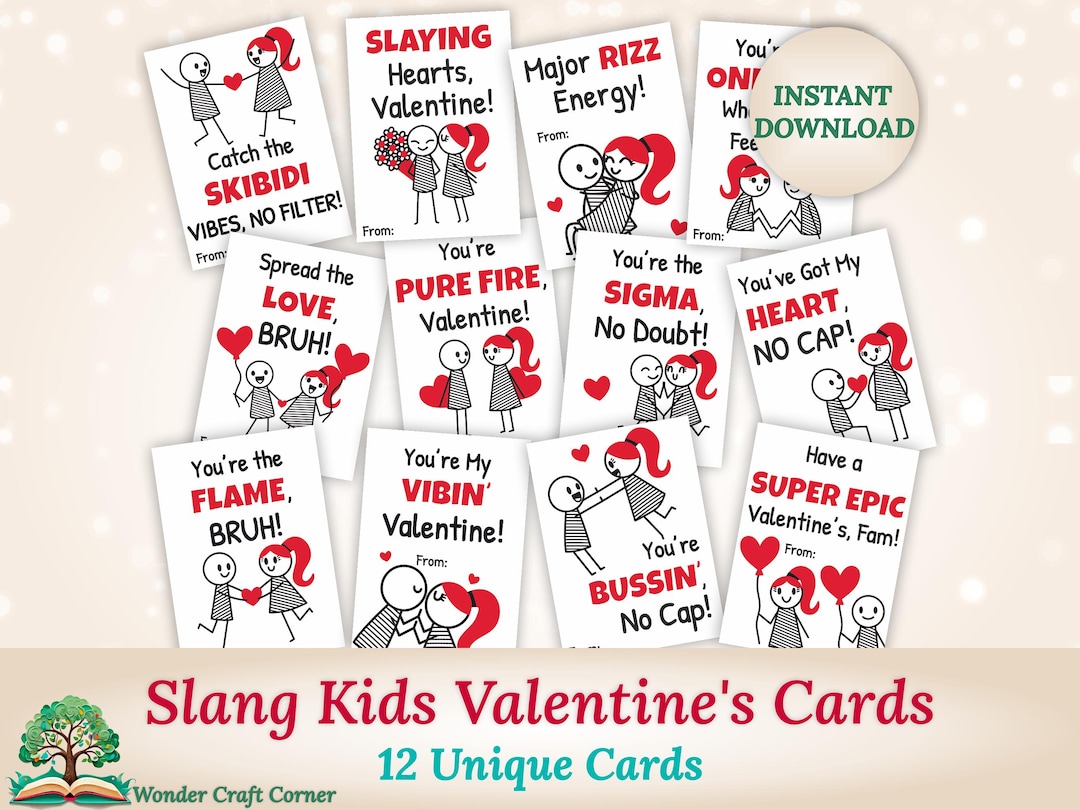 Slang Kids Valentine's Day Cards, Funny Mini Valentine Cards, Printable ...