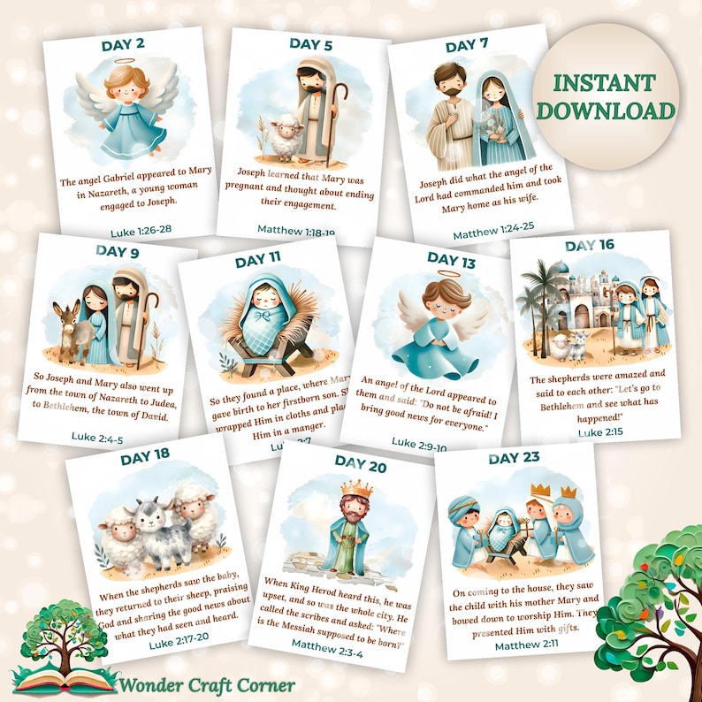 Nativity Story Advent Calendar | 25 Christmas Bible Flashcards ...