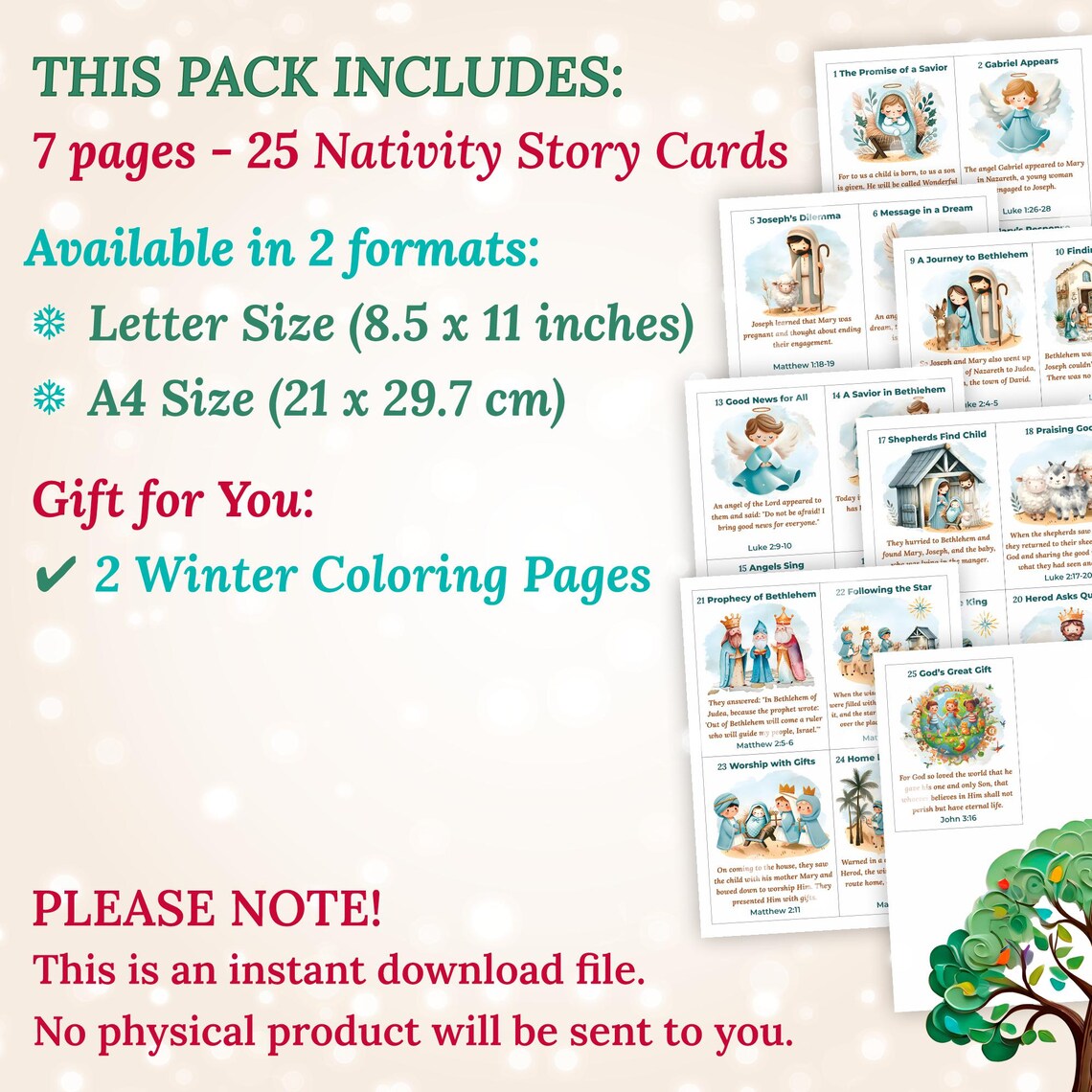 25 Nativity Story Cards for Kids, Bible Verse Christmas Flashcards ...