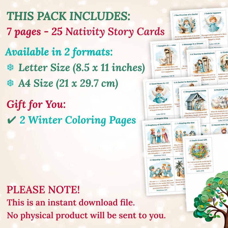 25 Nativity Story Cards for Kids, Bible Verse Christmas Flashcards ...