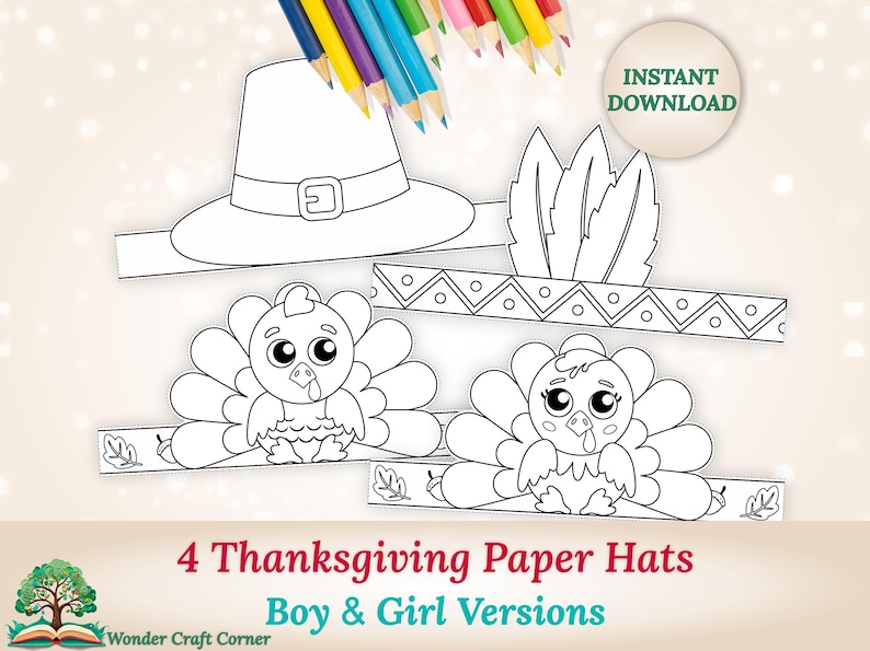 4 Thanksgiving Paper Crowns | Printable Hat Templates for Kids ...