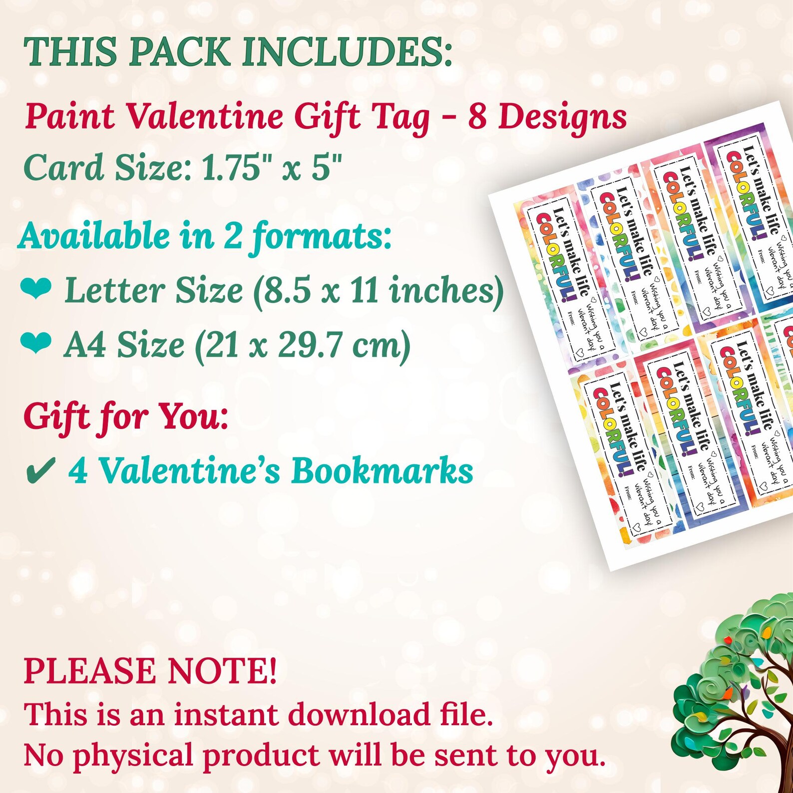 Colorful Valentine Gift Tags for Paint Sets, Printable Paint Tags for ...