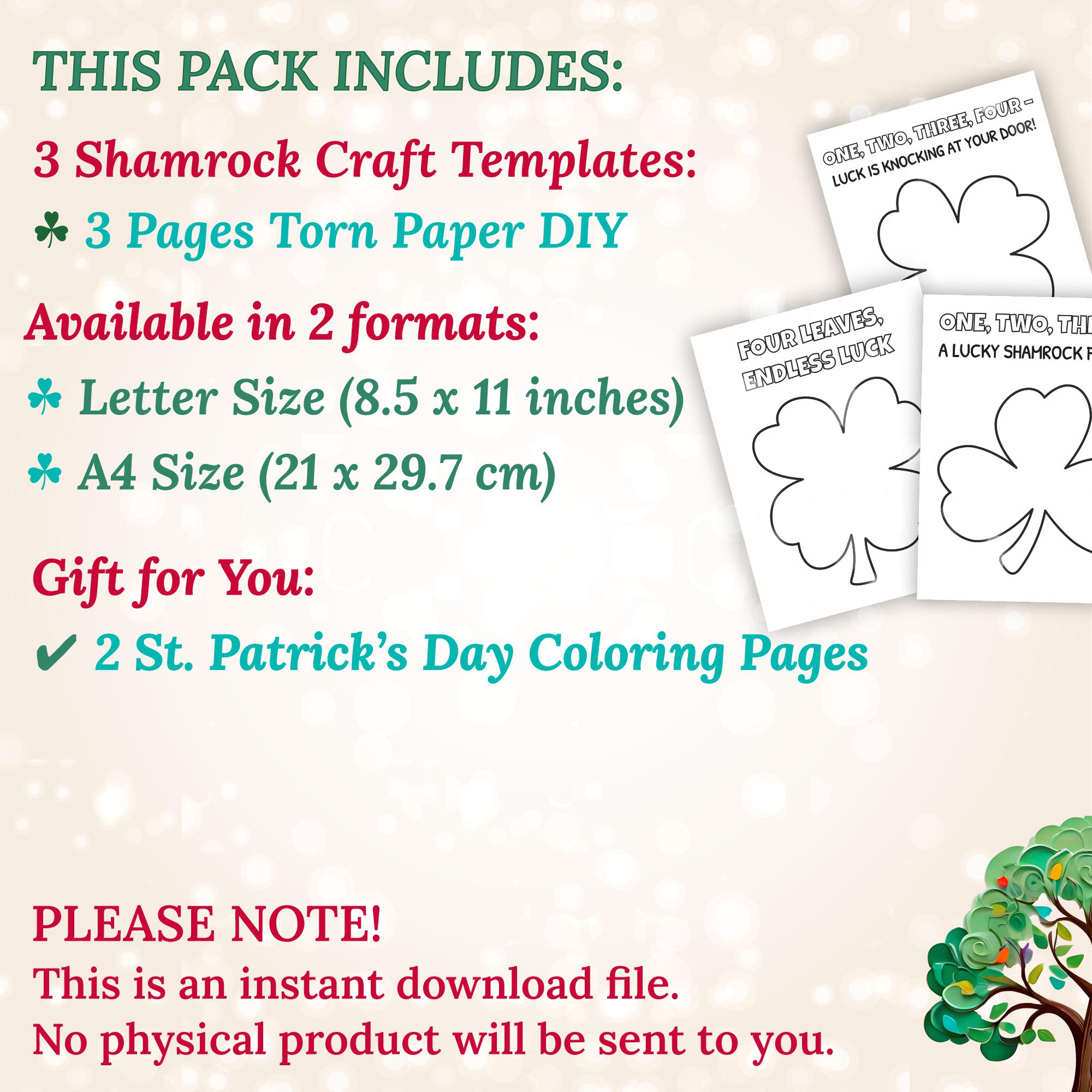 3 Shamrock Templates, Printable St. Patrick’s Day Craft, Torn Paper ...