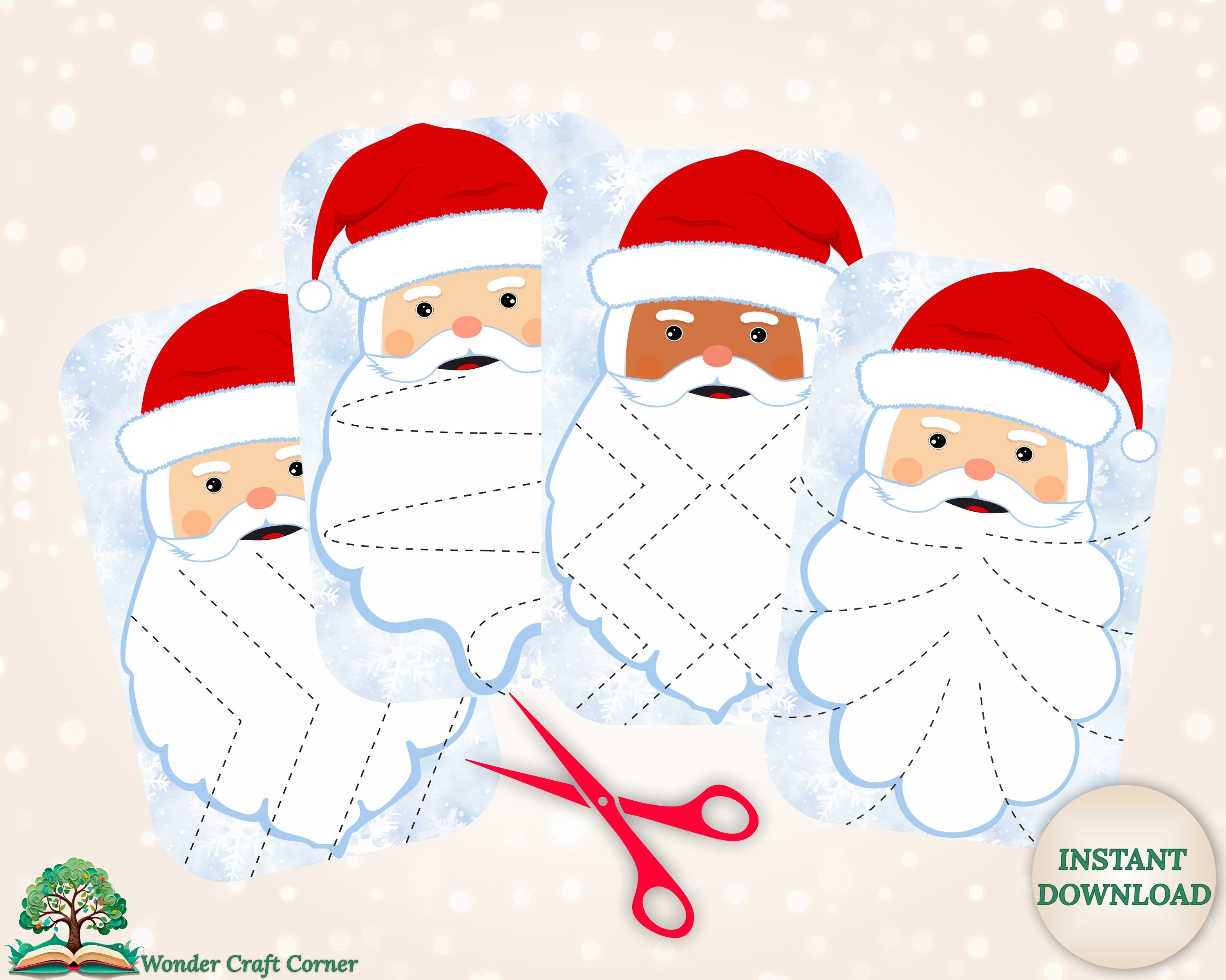 Santa's Beard Scissor Skills, Santas Beard Cutting Activity, Trim the ...