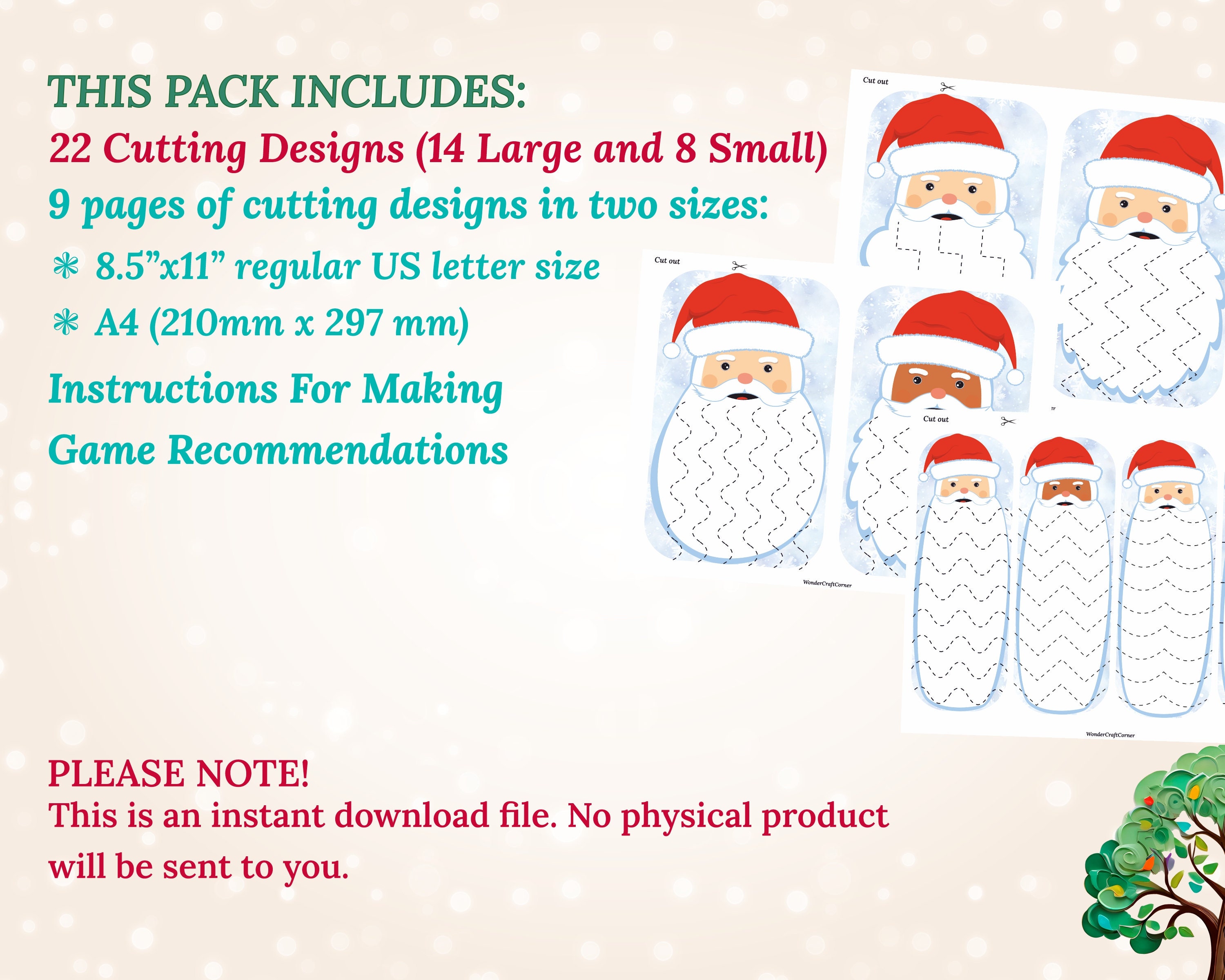 Santa's Beard Scissor Skills, Santas Beard Cutting Activity, Trim the ...