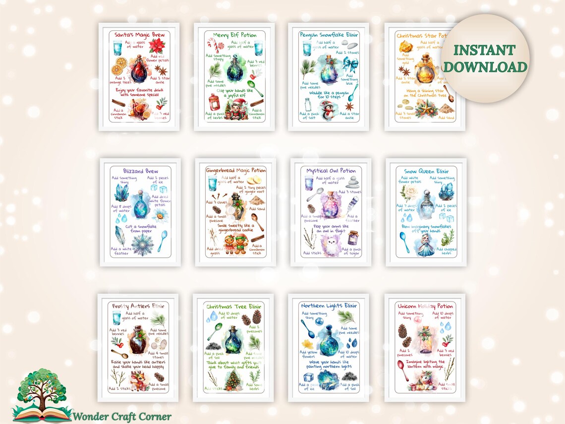 Christmas Mud Kitchen Recipe Cards, Christmas Potion Cards, Winter Mud ...