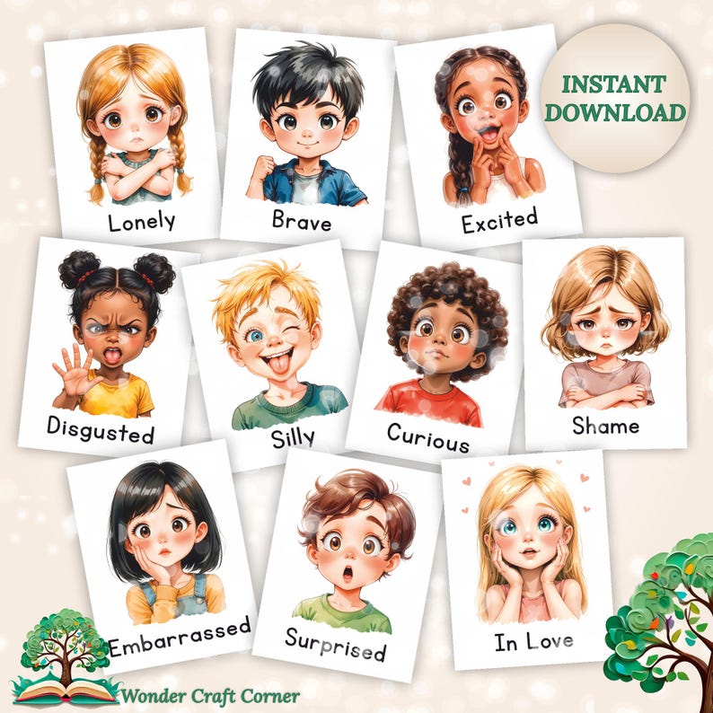 28 Feelings Cards, Printable Emotion Flashcards for Kids, Social ...